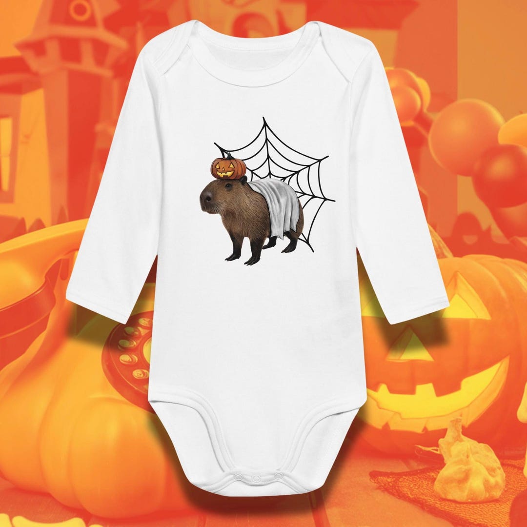 Halloween Baby Bodysuit With Capybara & Pumpkin, Cute Halloween Onesie ...