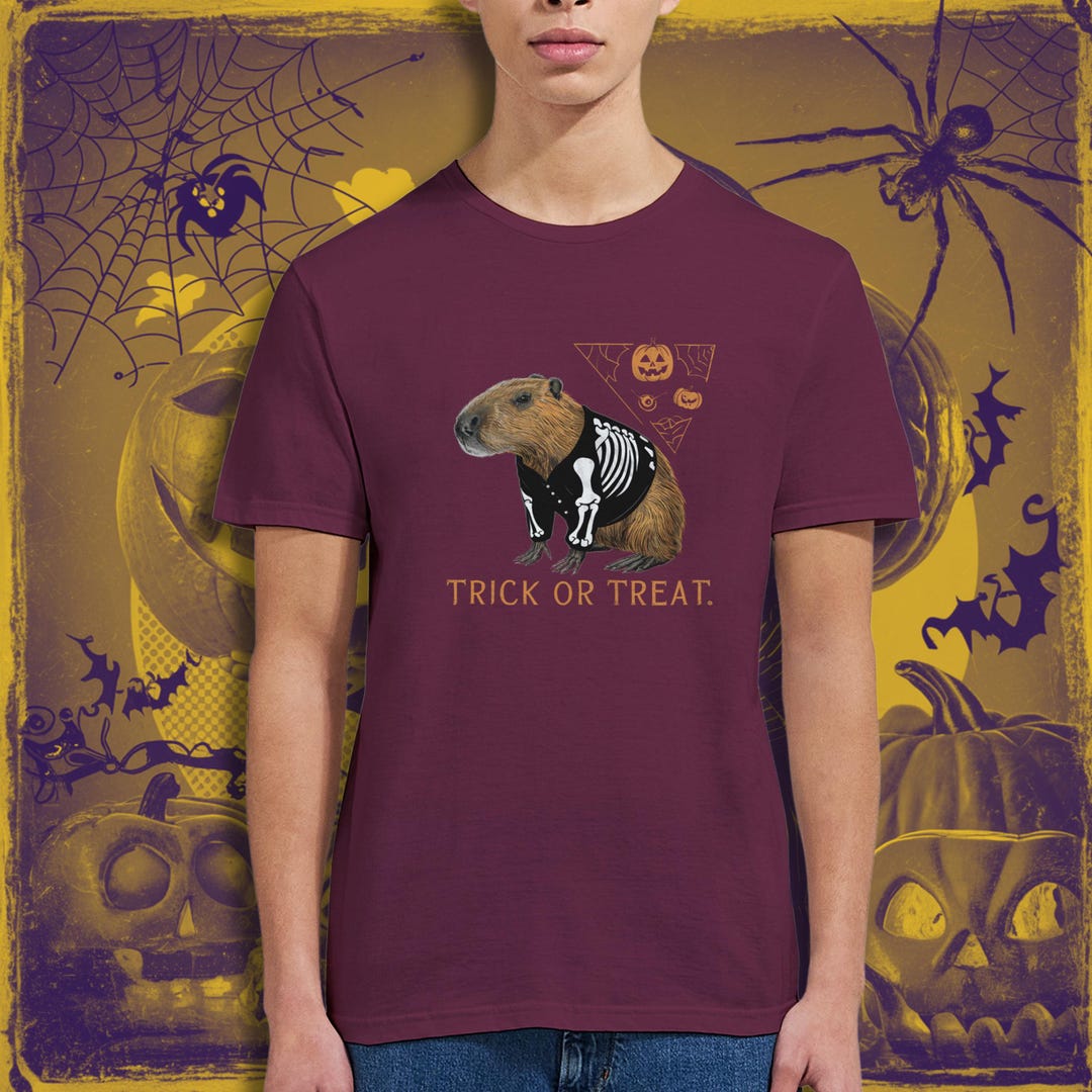 Capybara Skeleton Halloween T-shirt, Spooky Animal Tee, Funny Halloween ...