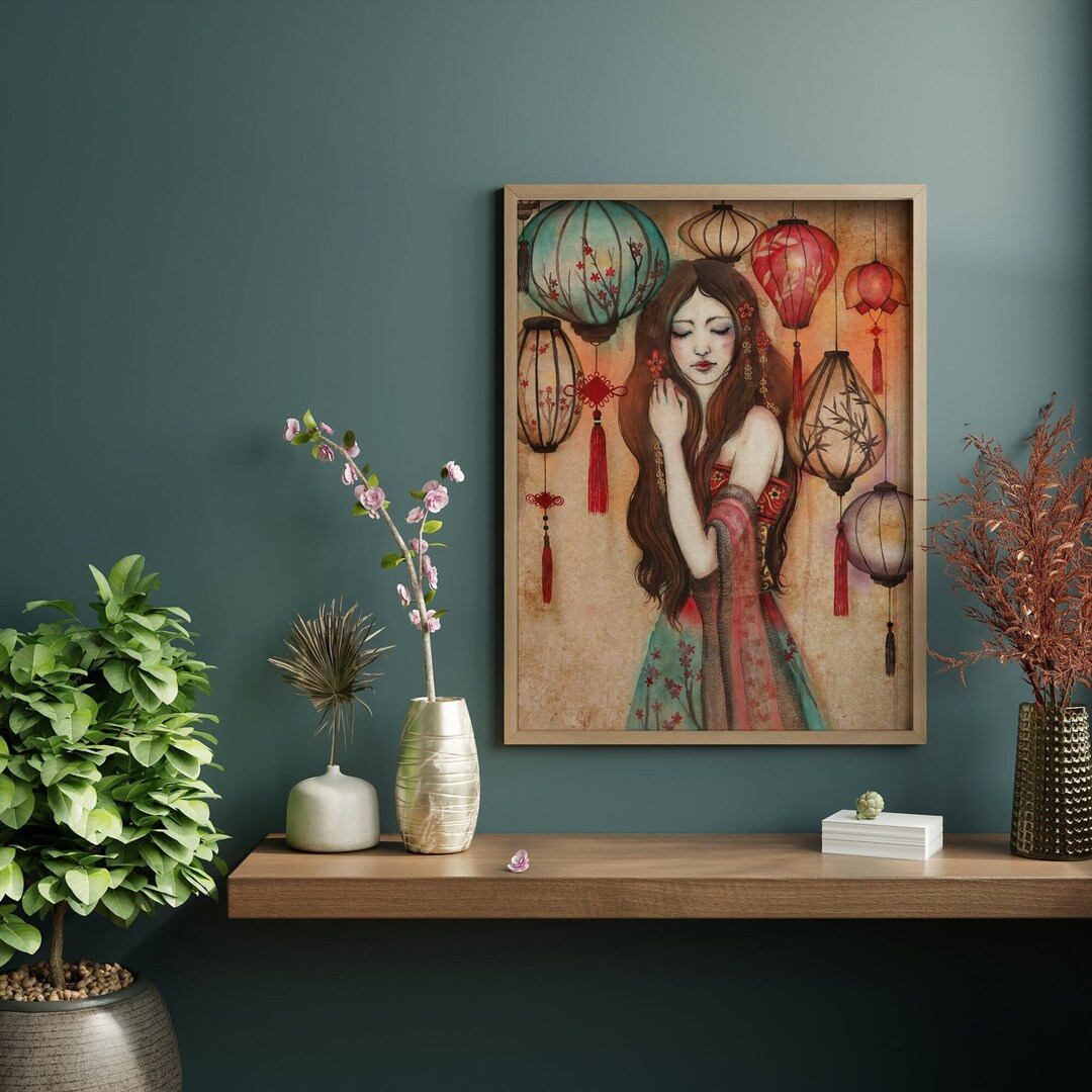 Print Poster Chinese Lantern Asian Girl the Night of the Lanterns - Etsy