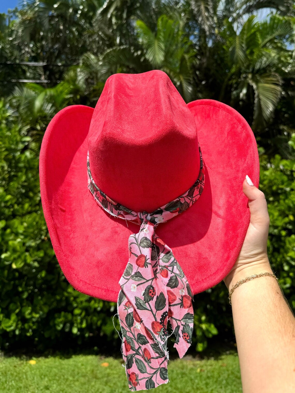 Red Strawberry Big Brim Suede Western Cowboy Hat - Etsy