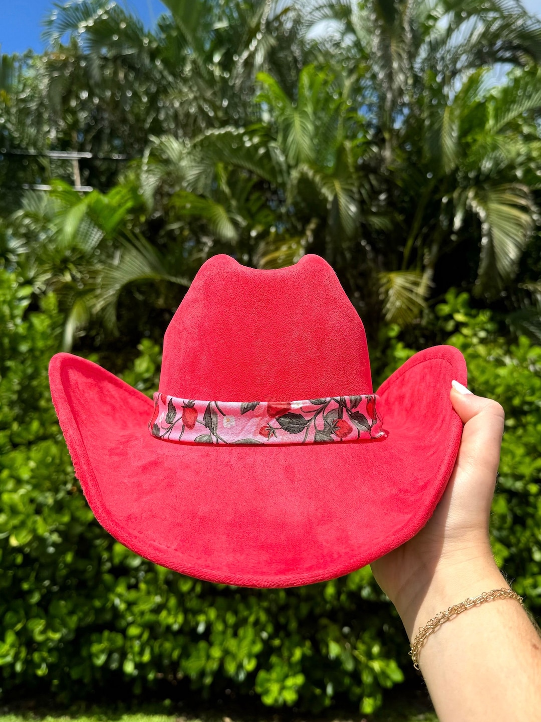 Red Strawberry Big Brim Suede Western Cowboy Hat - Etsy