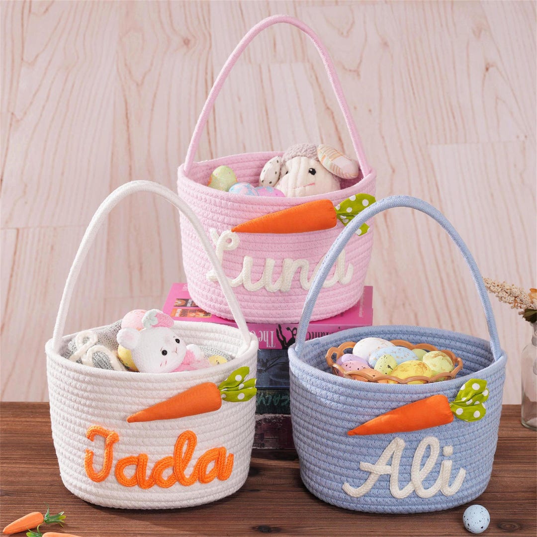Personalized Easter Basket for Kids, 2025 Custom Easter Carrot Bunny ...