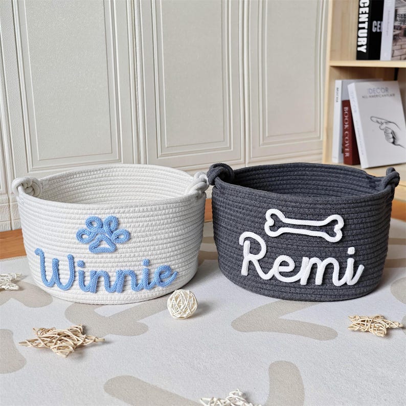 Custom Personalized Dog Toy Basket: Pet Cotton Rope Storage Bin With ...