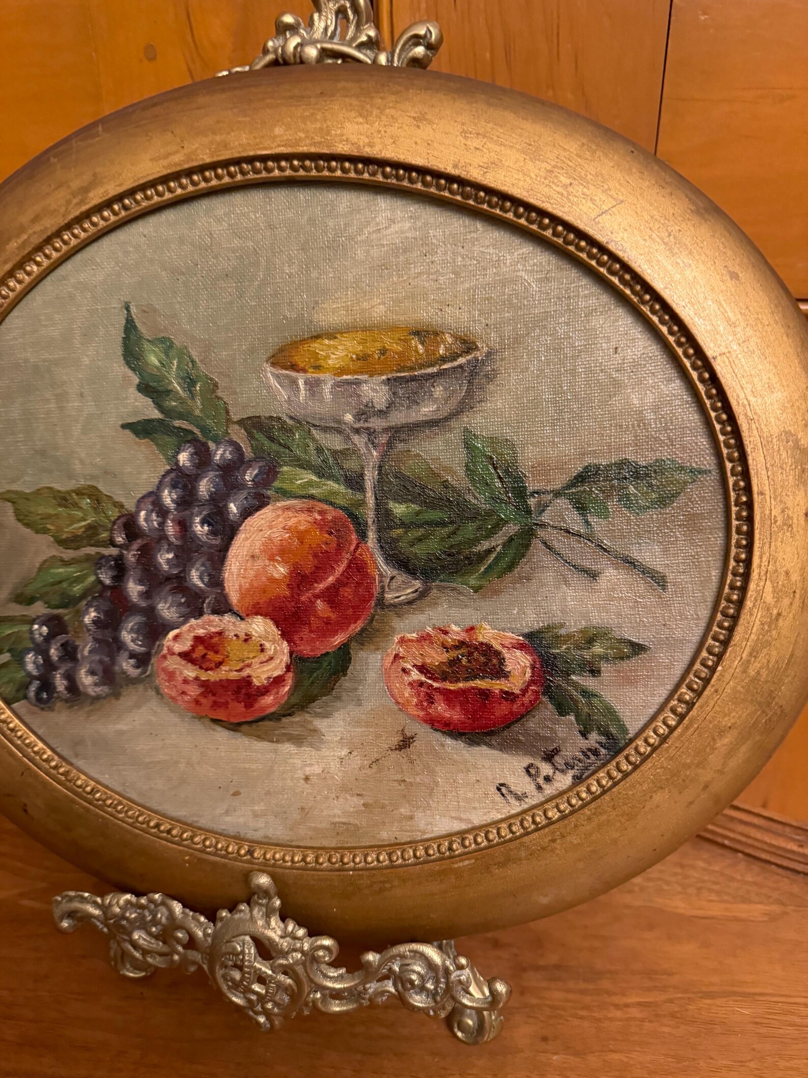 Antique French Circa 1910 Still Life Oil Painting on Board in Oval ...