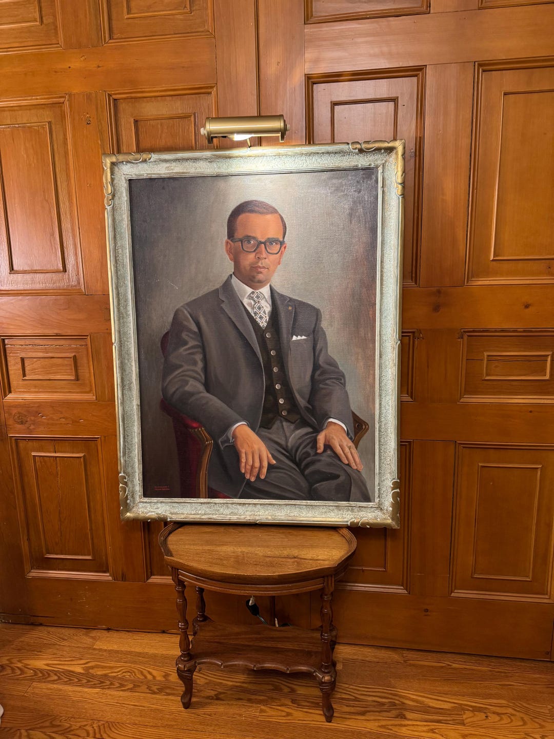 A Vintage Large Scale Formal Gentleman Portrait in an Ornate Mint Green ...