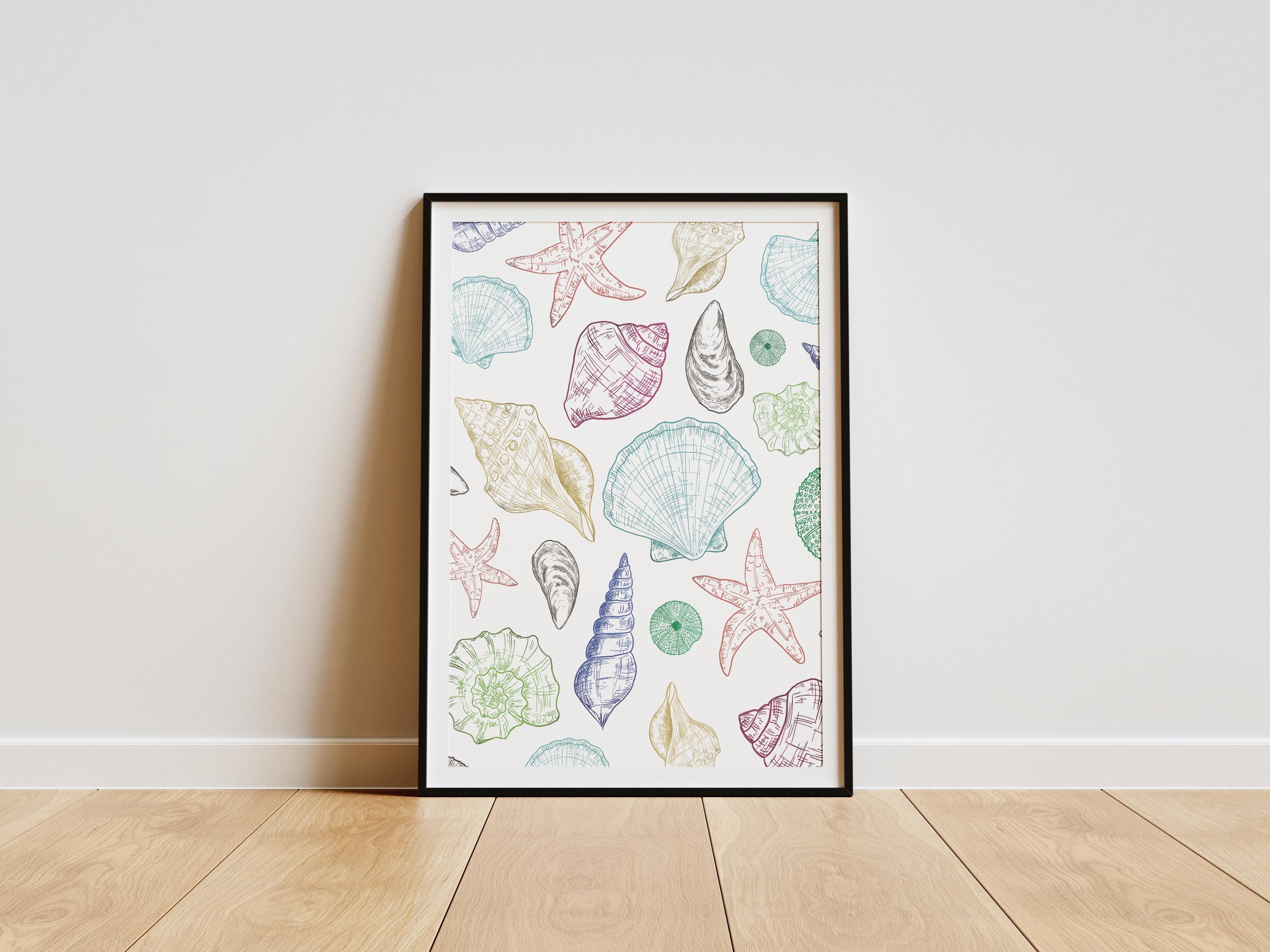 Colourful Hand Drawn Sea Shells Line Art Print Coastal Decor - Etsy