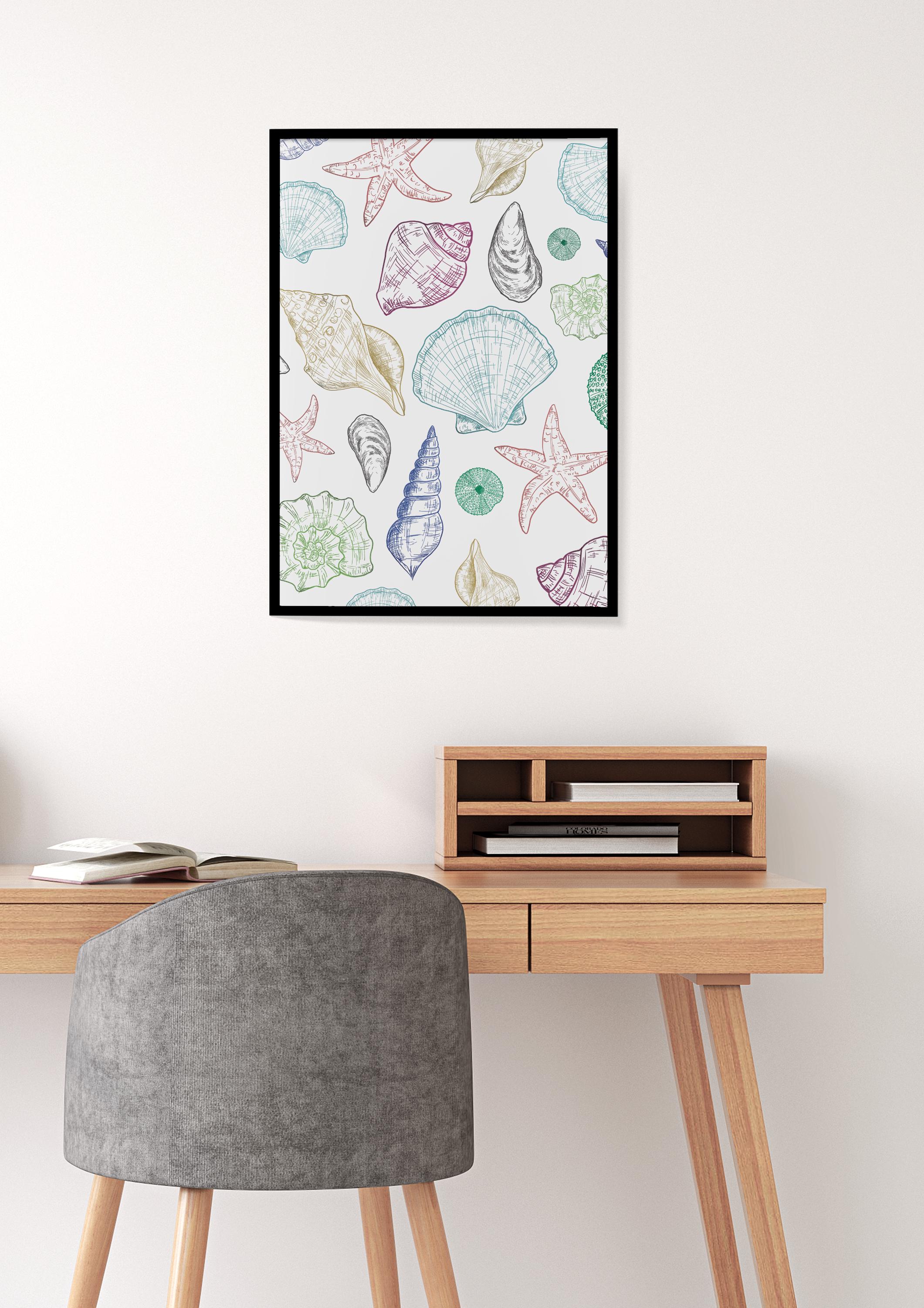 Colourful Hand Drawn Sea Shells Line Art Print Coastal Decor - Etsy