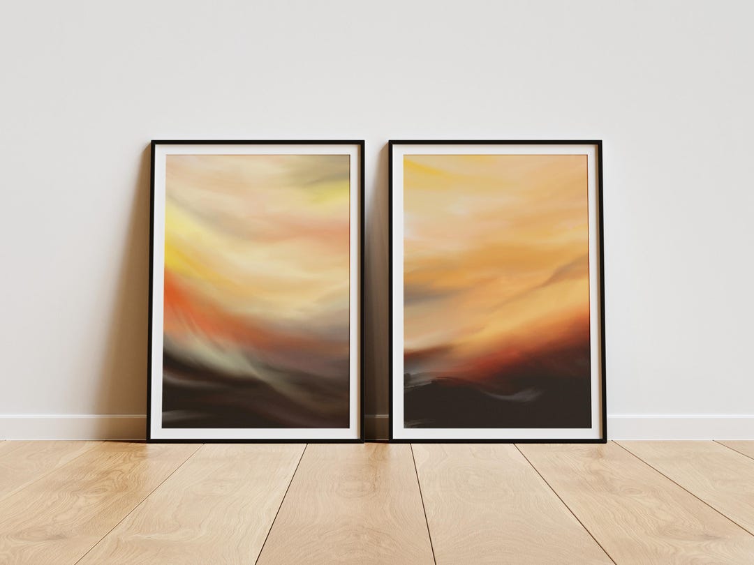 Pair of Sunset Skies Dramatic Abstract Digital Paintings Wall Art ...