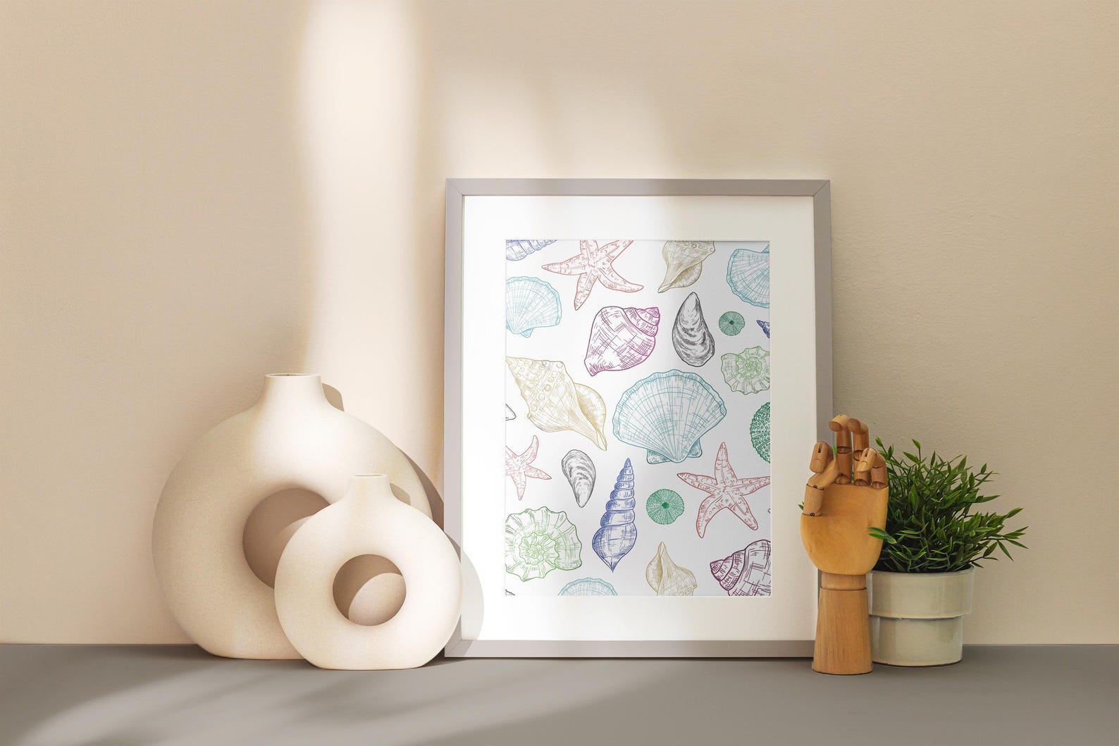 Colourful Hand Drawn Sea Shells Line Art Print Coastal Decor - Etsy