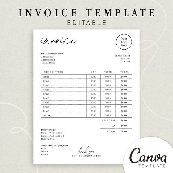 Editable Invoice Template for Small Business Billing Template Small ...