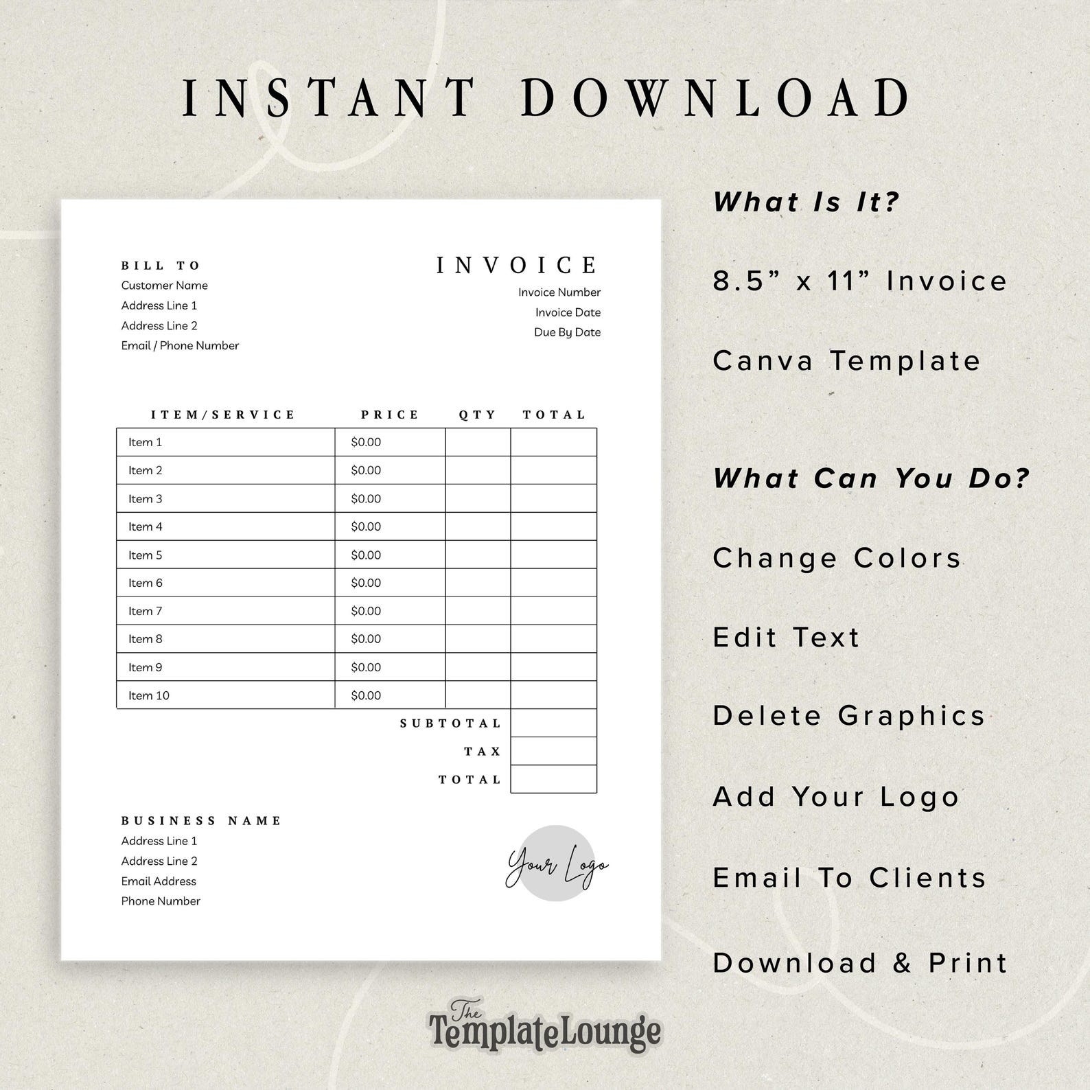 Editable Invoice Template for Small Business | Billing Template | Small ...