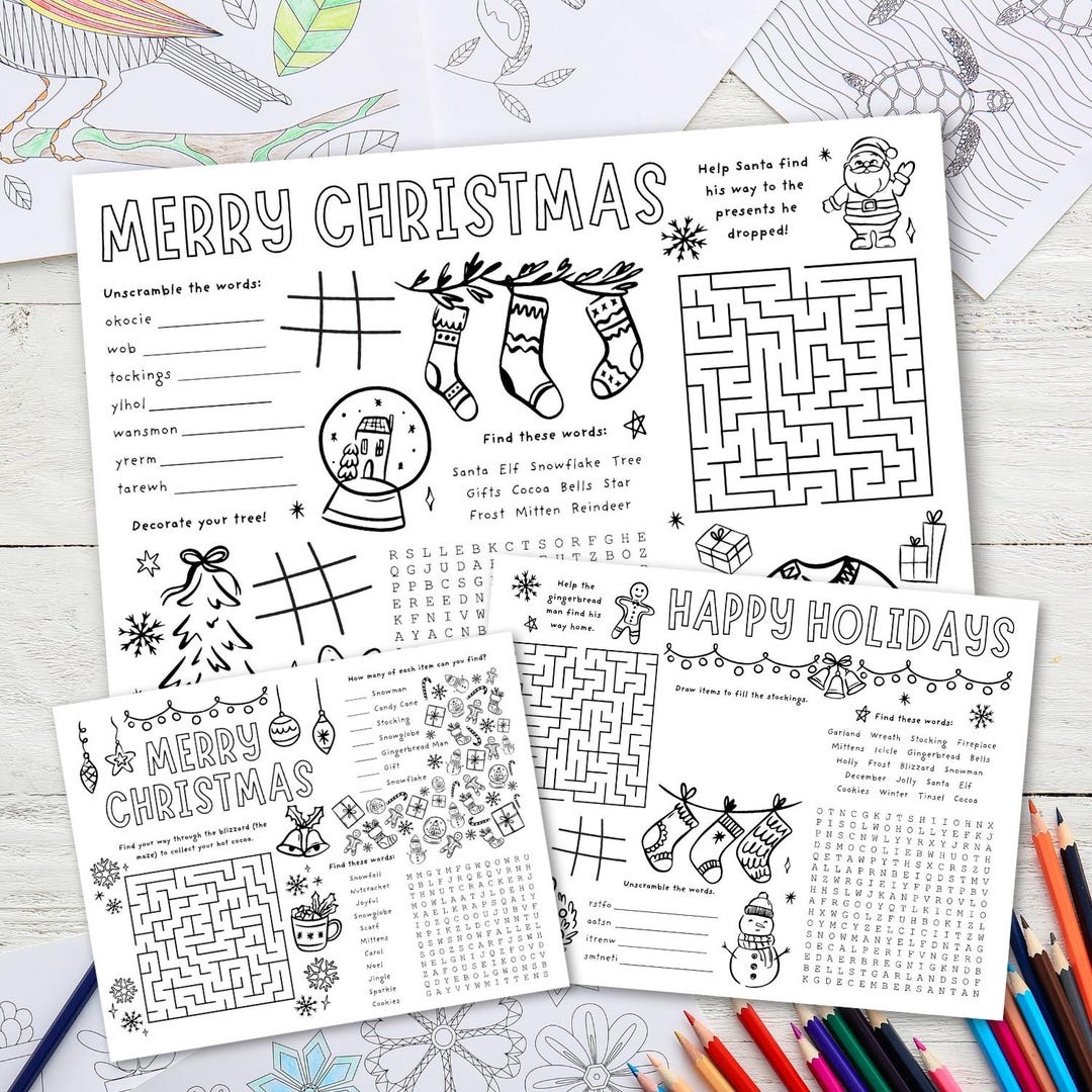 Christmas Activity Placemat for Kids | Classroom Holiday Worksheet ...