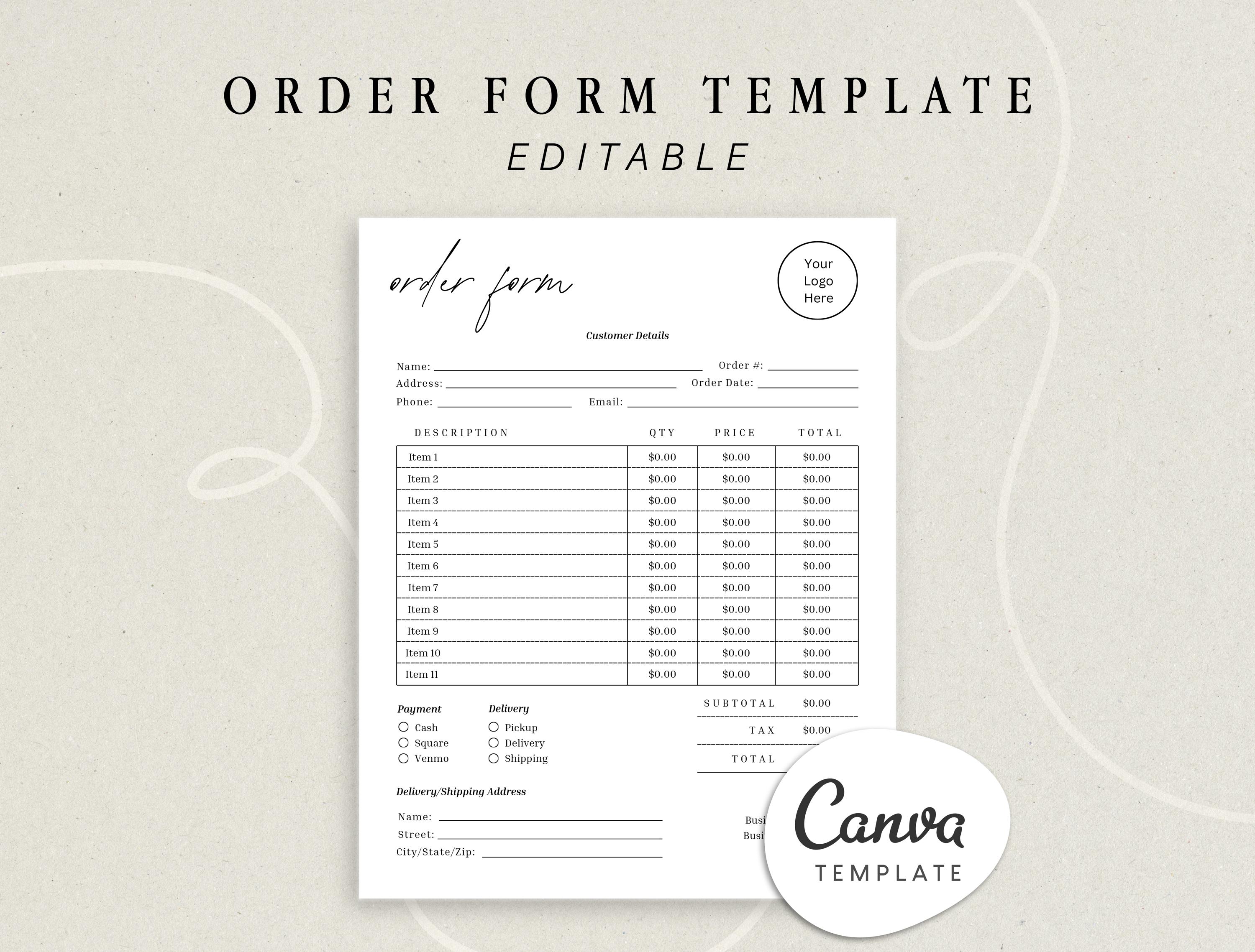 Editable Order Form Template for Small Business | Order Form Template ...