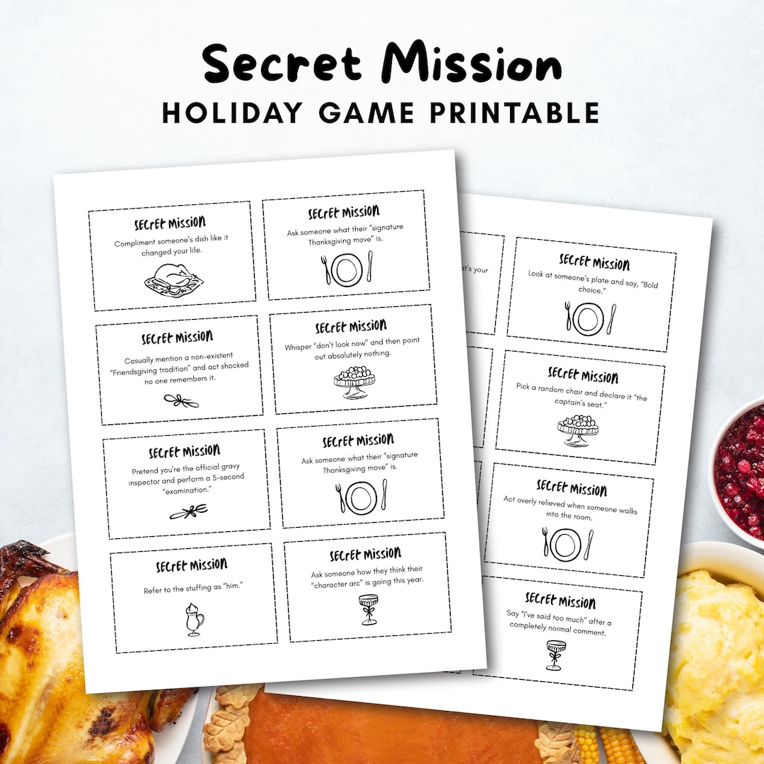 Friendsgiving Secret Mission Printable Dinner Game | Thanksgiving ...