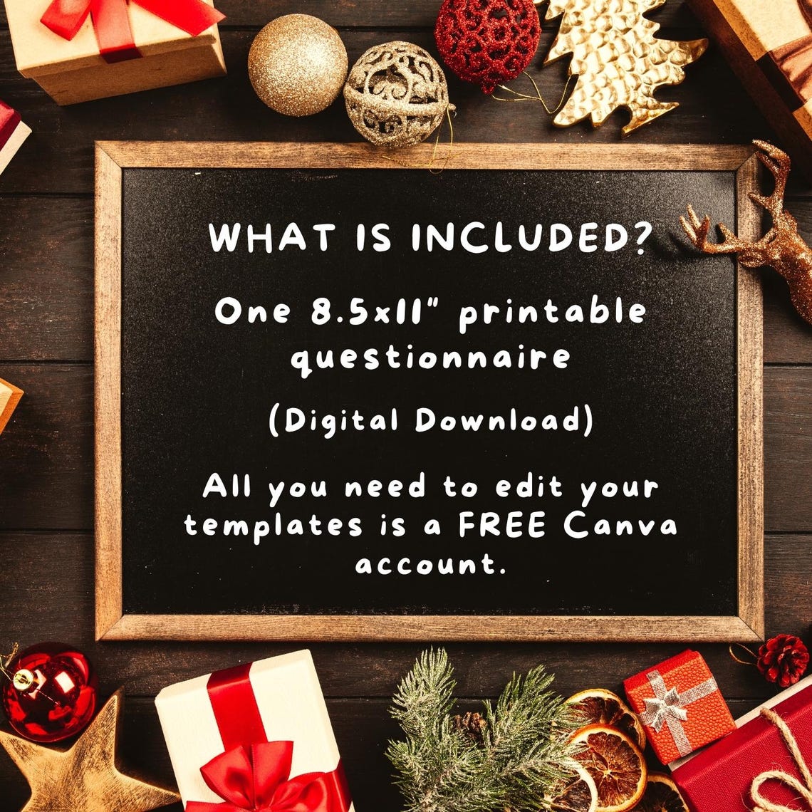 Secret Santa Questionnaire Printable | Editable in Canva | Holiday Gift ...