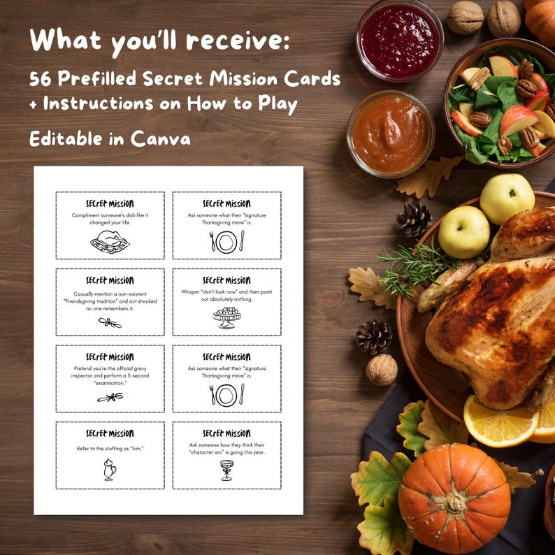 Friendsgiving Secret Mission Printable Dinner Game | Thanksgiving ...