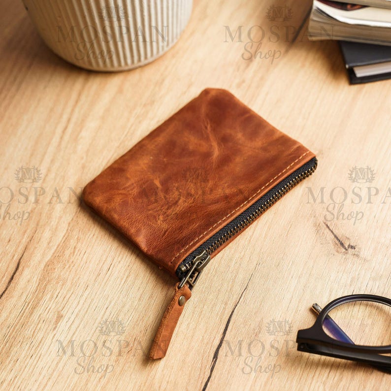 Leather Coin Purse, Leather Zipper Pouch, Small Leather Pouch, Leather ...