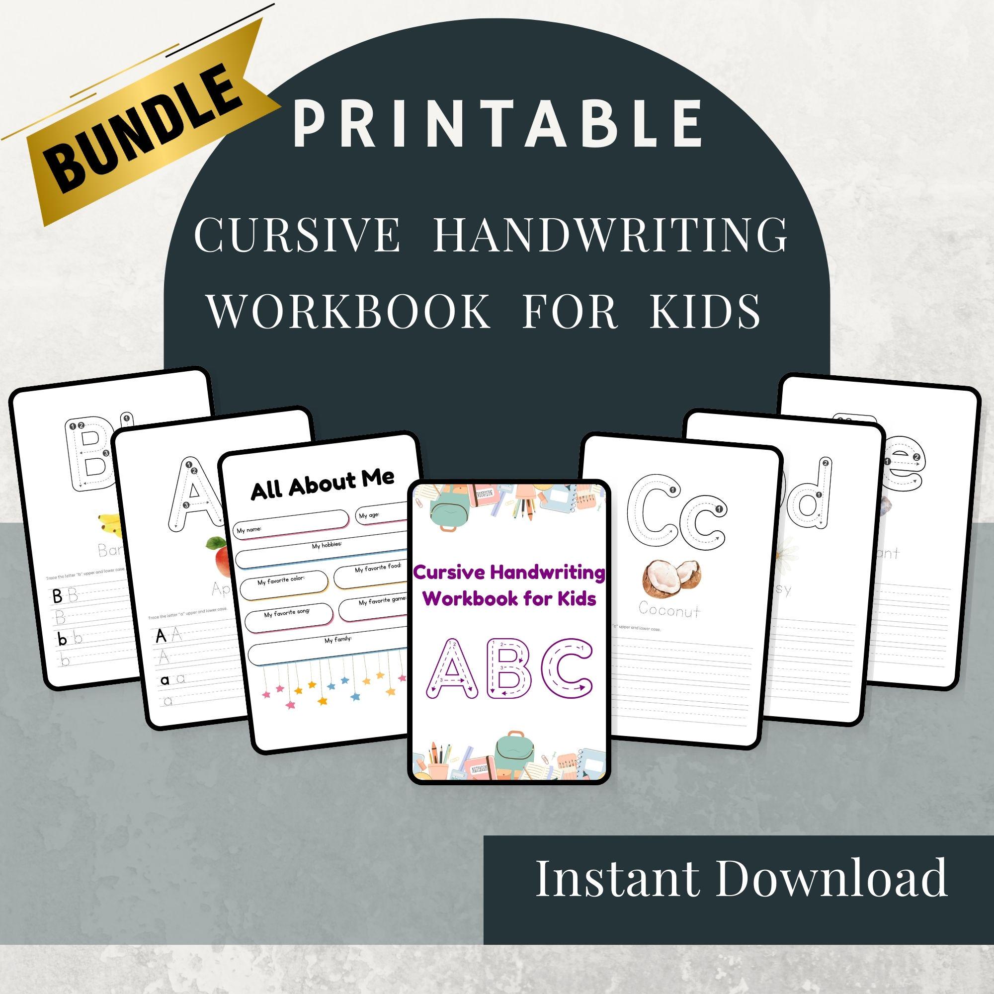 Cursive Handwriting Practice for Kids, Printable Cursive Alphabet ...