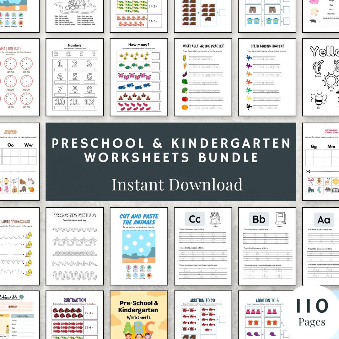 110 Preschool Learning Worksheets Bundle, Printable Learning Activities ...