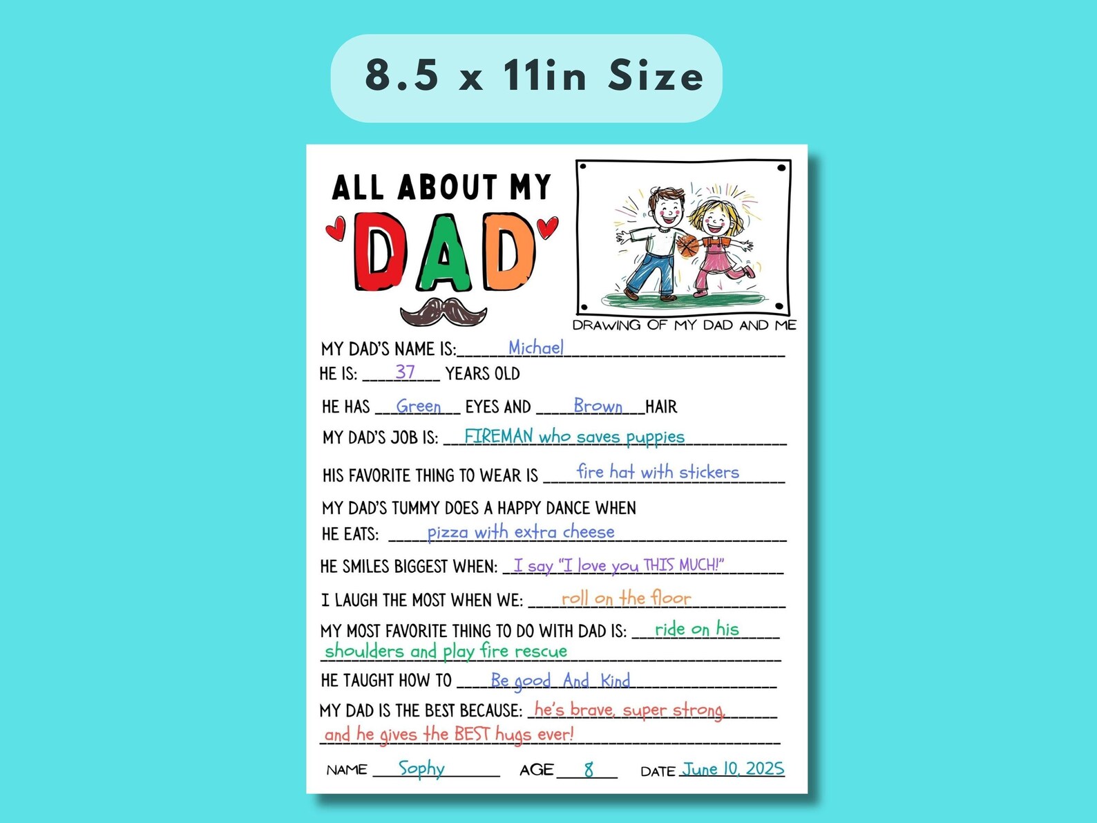 All About Dad Questionnaire, Father's Day Fill In, Father's Day Gift ...