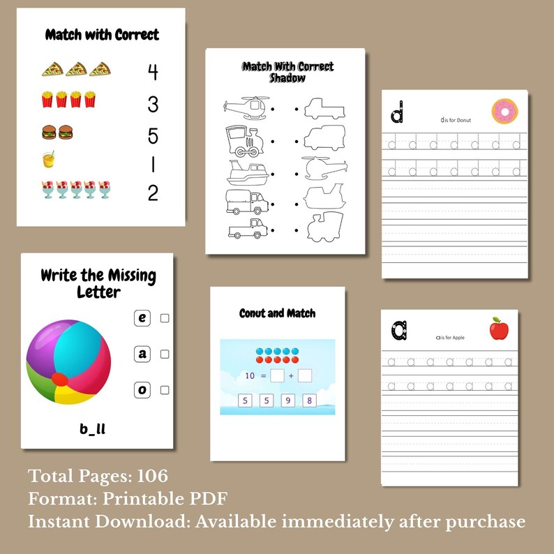Alphabet Tracing Worksheets: ABC Handwriting Practice, Shape Matching ...