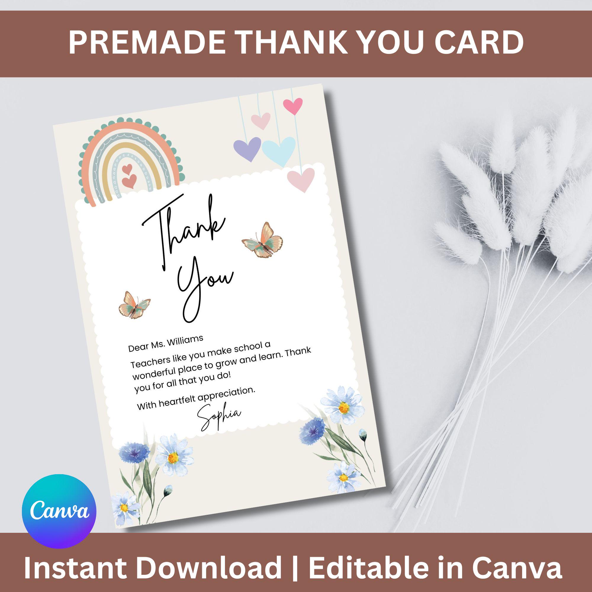 Thank You Card for Teacher Thank You Card Teacher Appreciation Card for ...