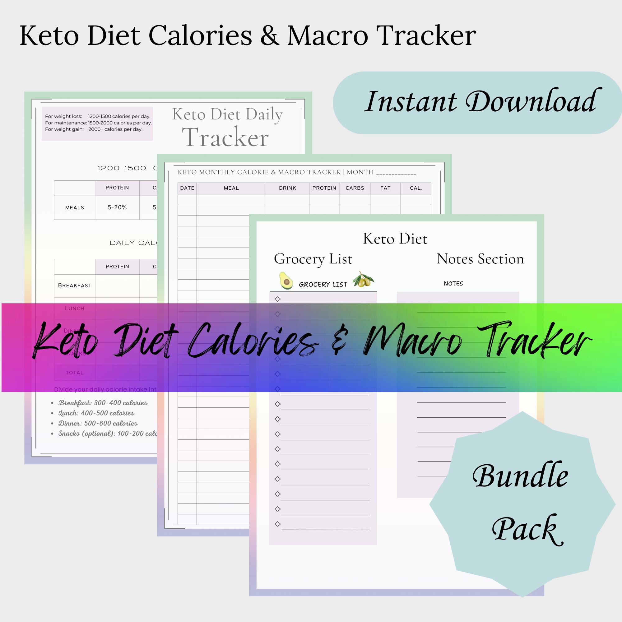 Keto Calories Tracker Printable Minimalist Weekly Planner Monthly ...