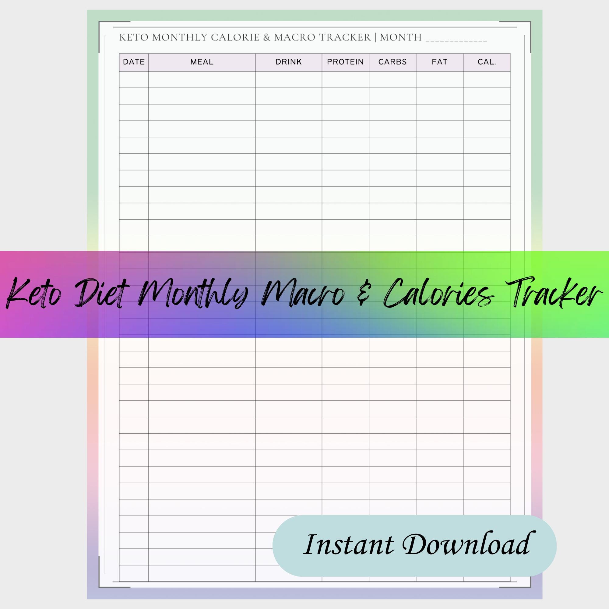 Keto Calories Tracker Printable Minimalist Weekly Planner Monthly ...