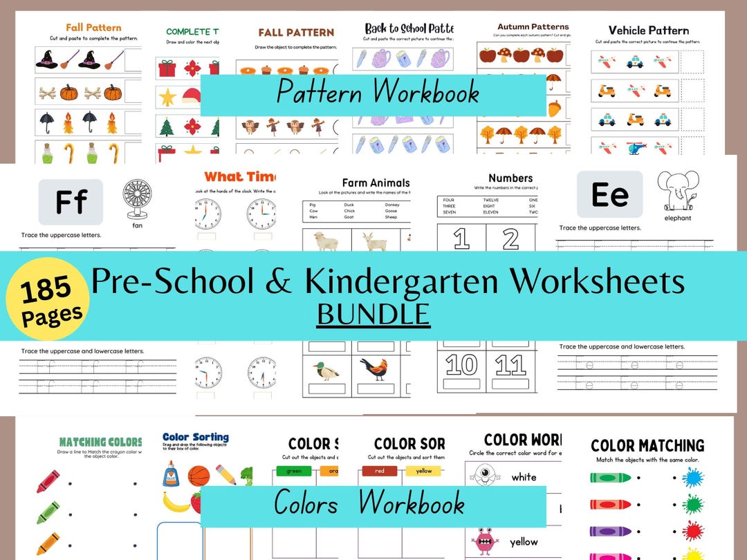 185 Preschool Learning Worksheets Bundle, Printable Learning Activities ...
