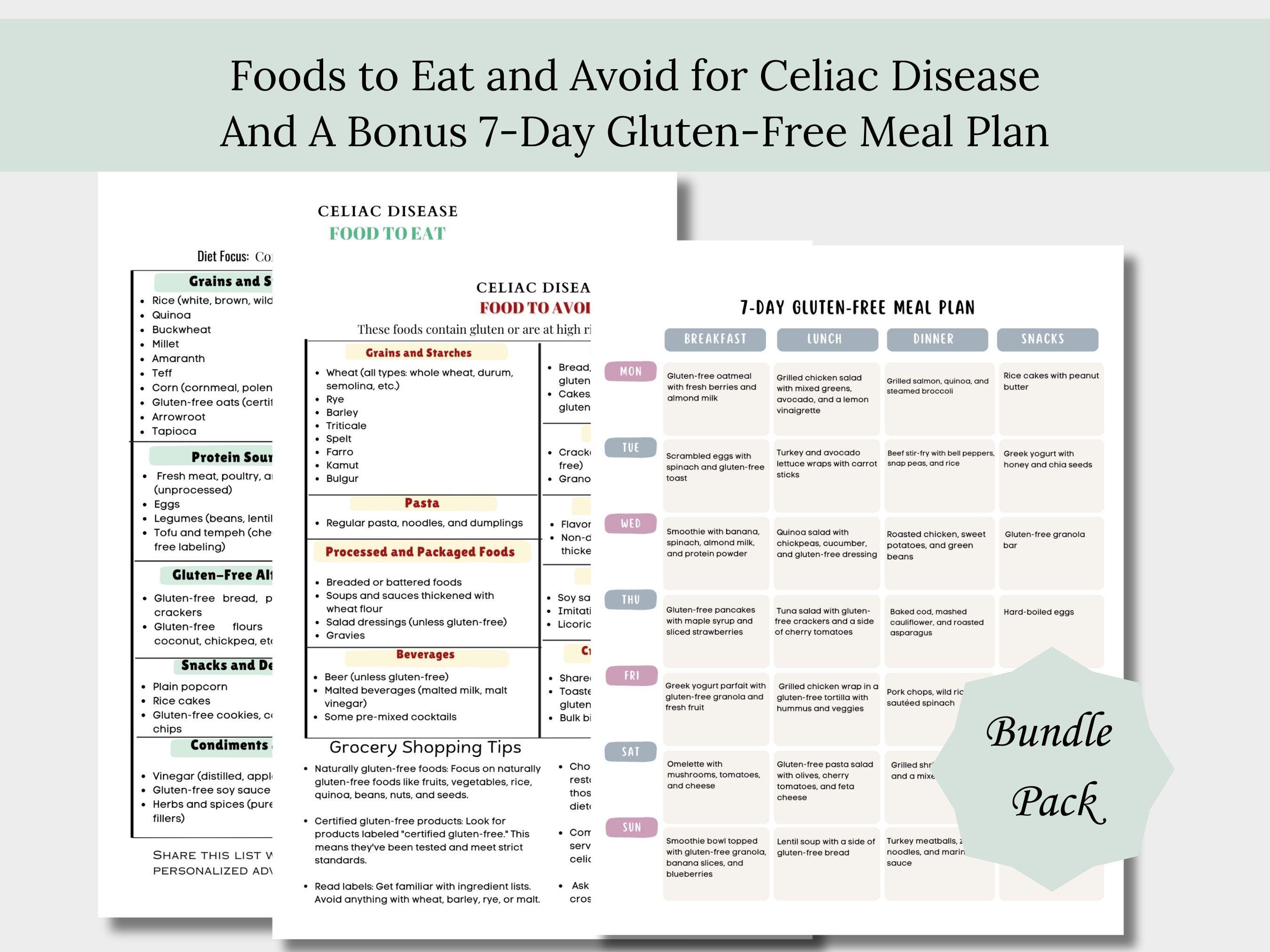 Celiac Disease Foods to Eat, Celiac Disease Foods Avoid, Bonus 7-day ...