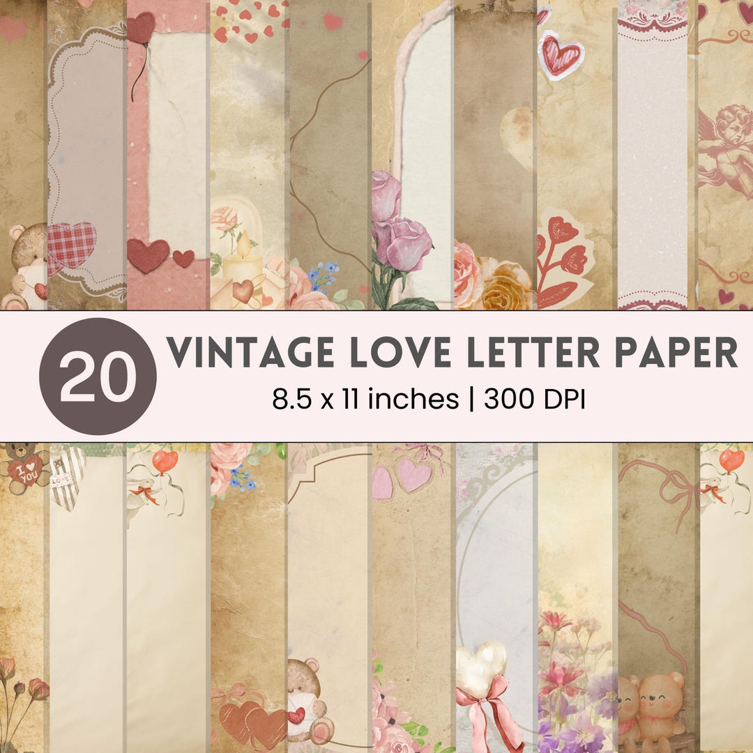 Vintage Love Letter Printable Paper Set 20 Antique Romance Pages 8.5x11 ...