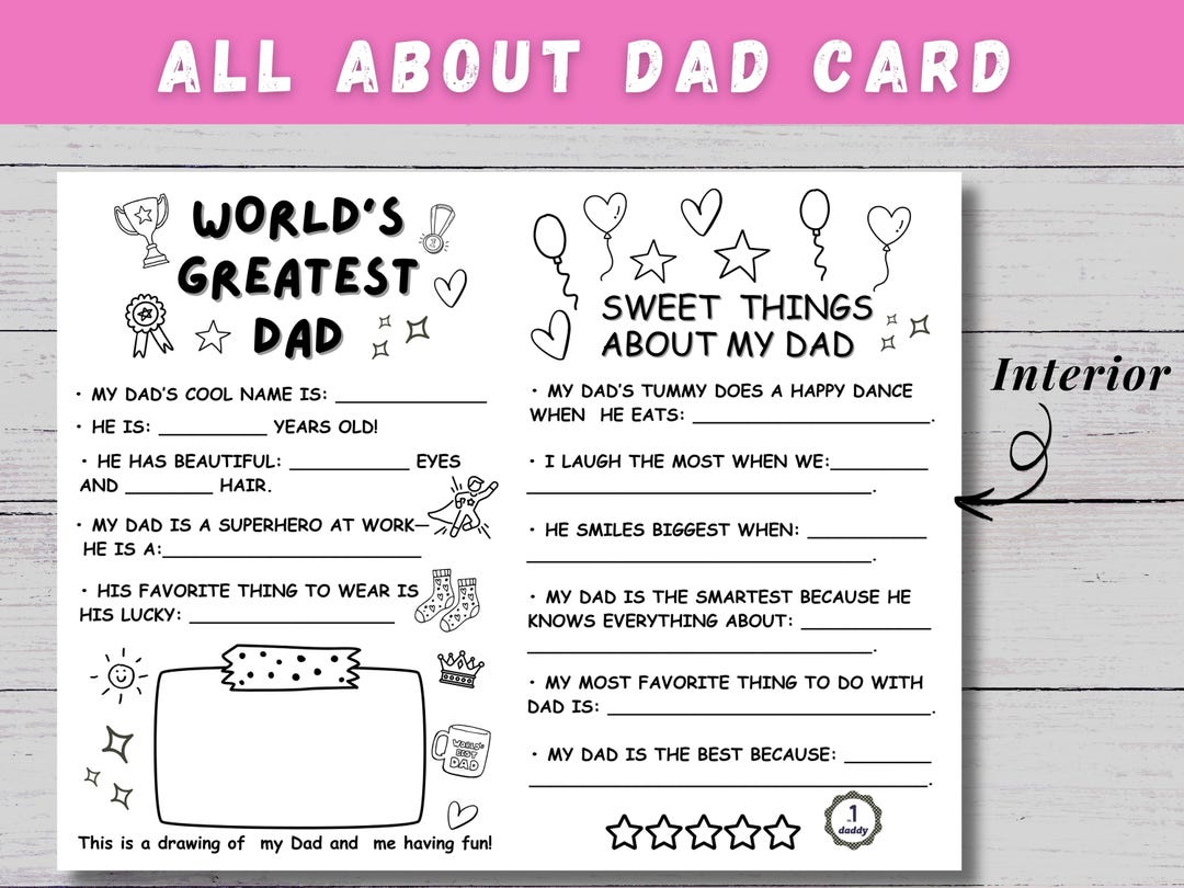 All About Dad Questionnaire, Father's Day Fill In, Father's Day Gift ...