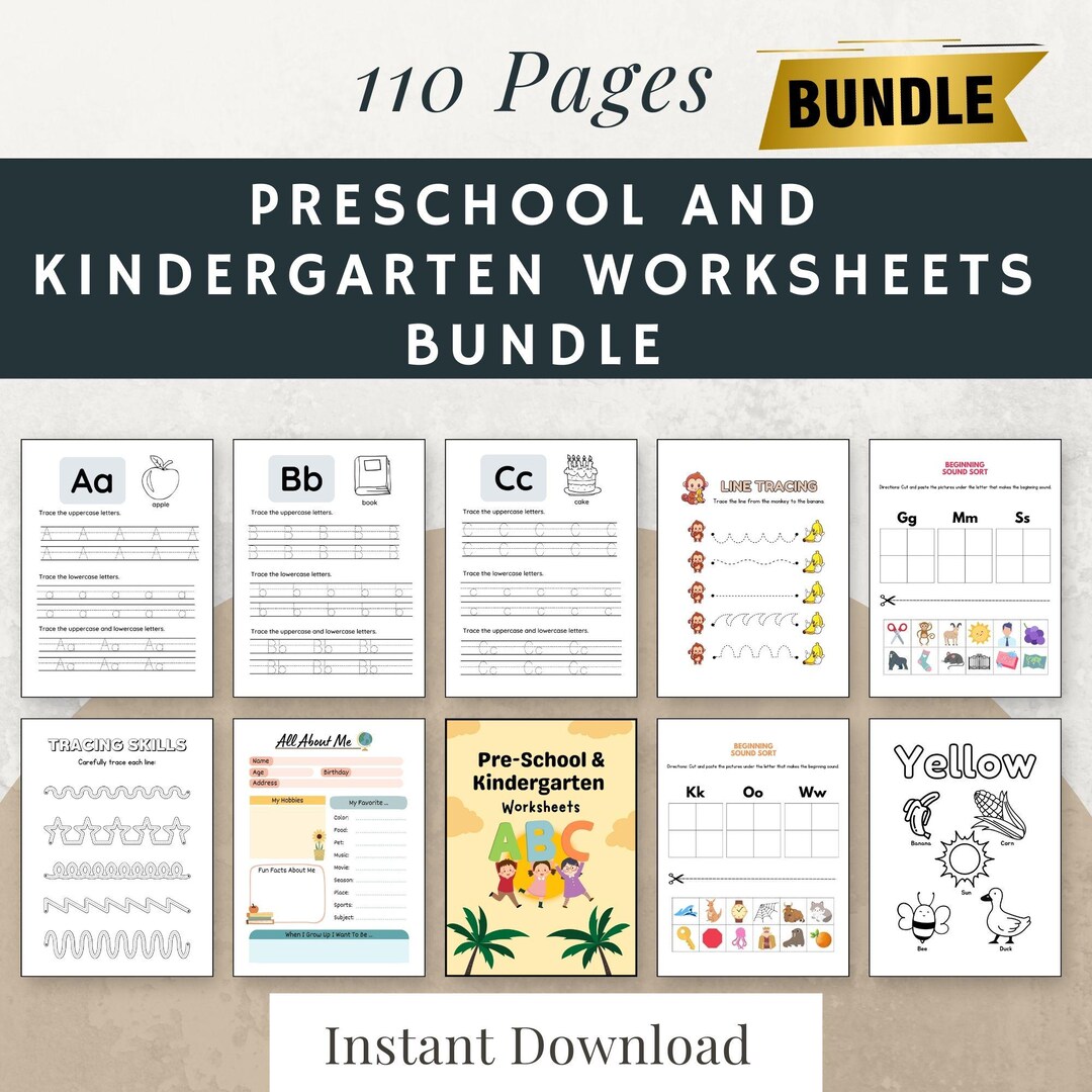 110 Preschool Learning Worksheets Bundle, Printable Learning Activities ...