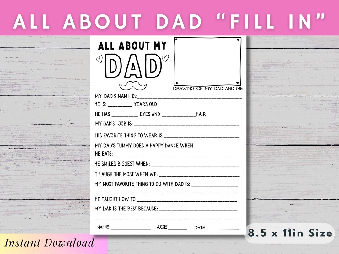 All About Dad Questionnaire, Father's Day Fill In, Father's Day Gift ...