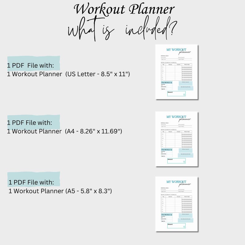Workout Planner and Challenge Tracker, Printable Fitness Journal and ...