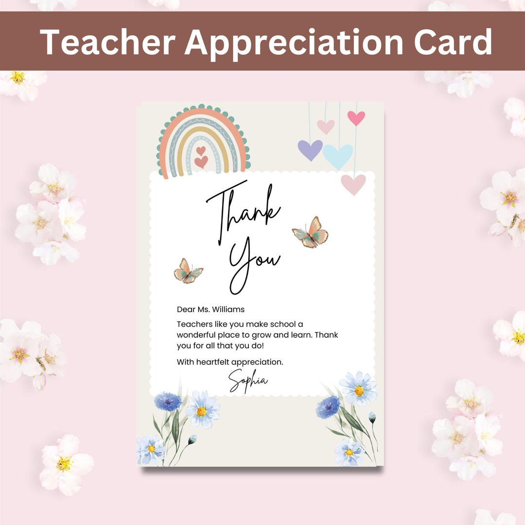 Thank You Card for Teacher Thank You Card Teacher Appreciation Card for ...