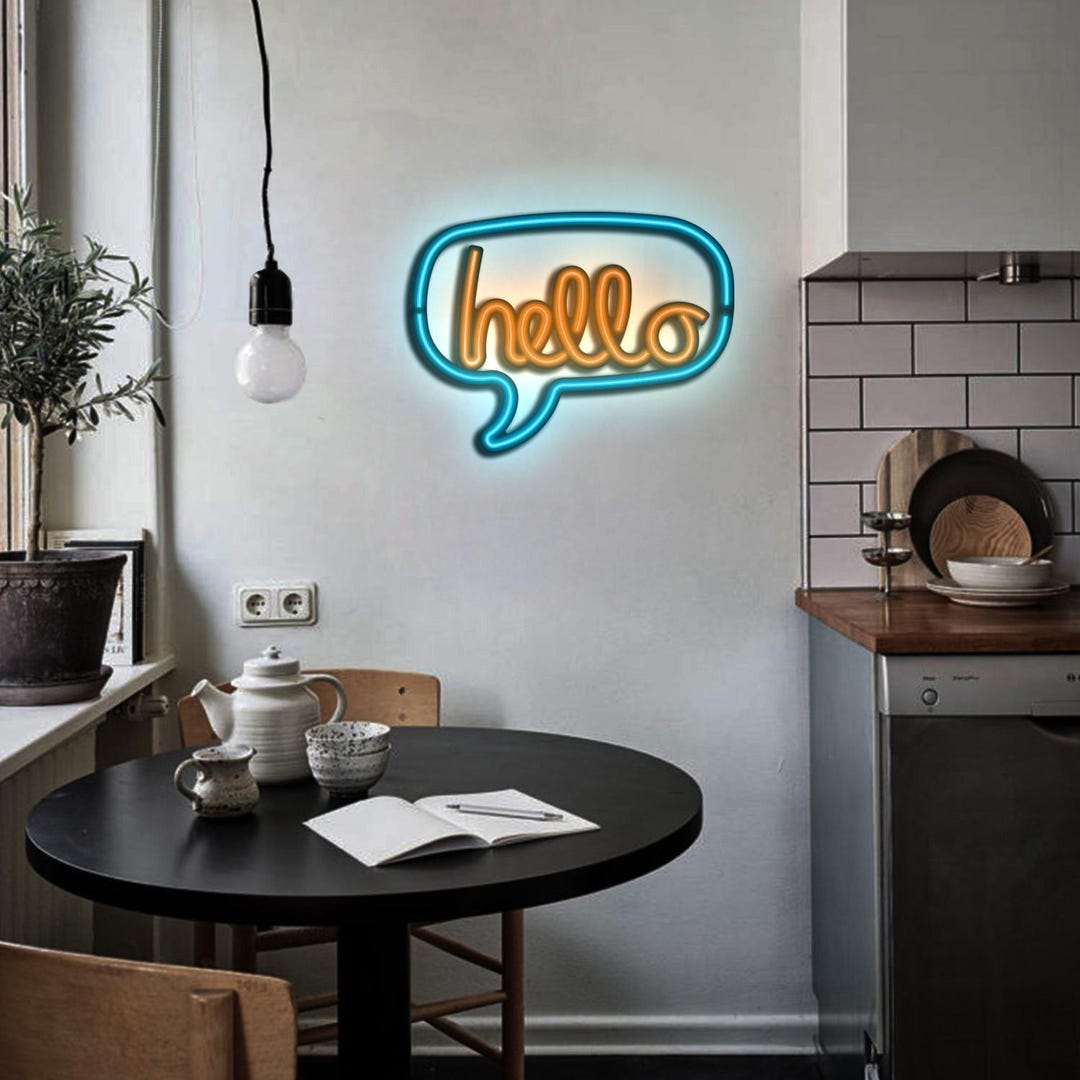 Hello Neon Sign, LED Wall Light, Greeting Neon Art, Modern Wall Decor ...