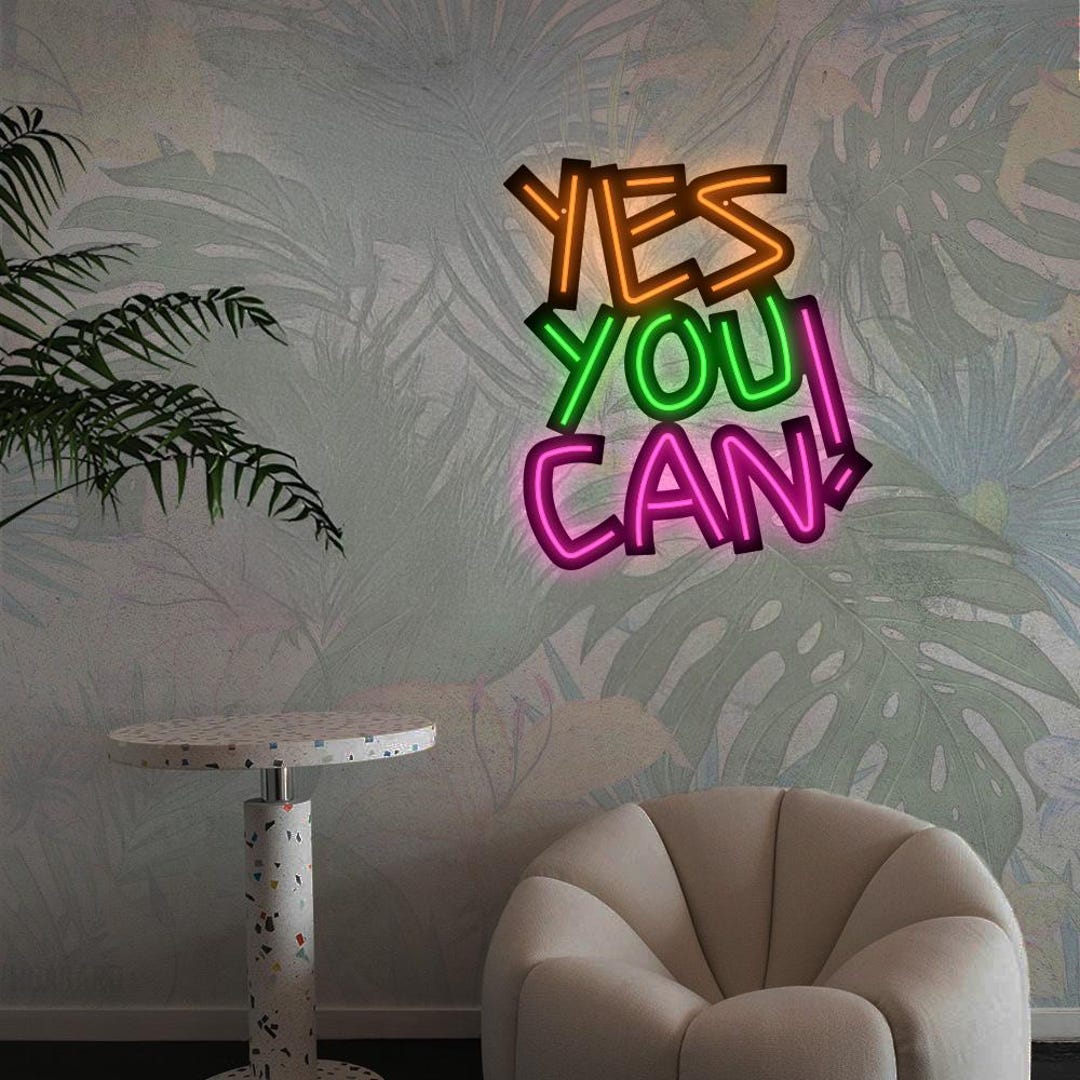 Yes You Can Neon Sign Metal Wall Art – Motivational LED Decor in Orange ...