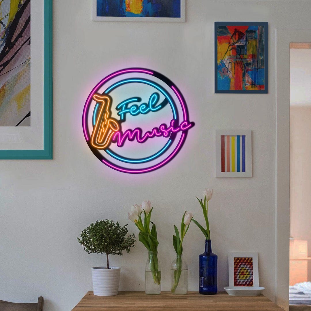 Feel the Music Neon Sign, LED Wall Light, Music Room Decor, DJ Studio ...