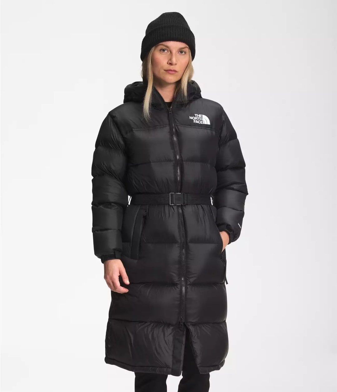 The North Face Nuptse Belted Long Parka Schwarz Damen GroBe XS Daunenmantel mit Kapuze Etsy