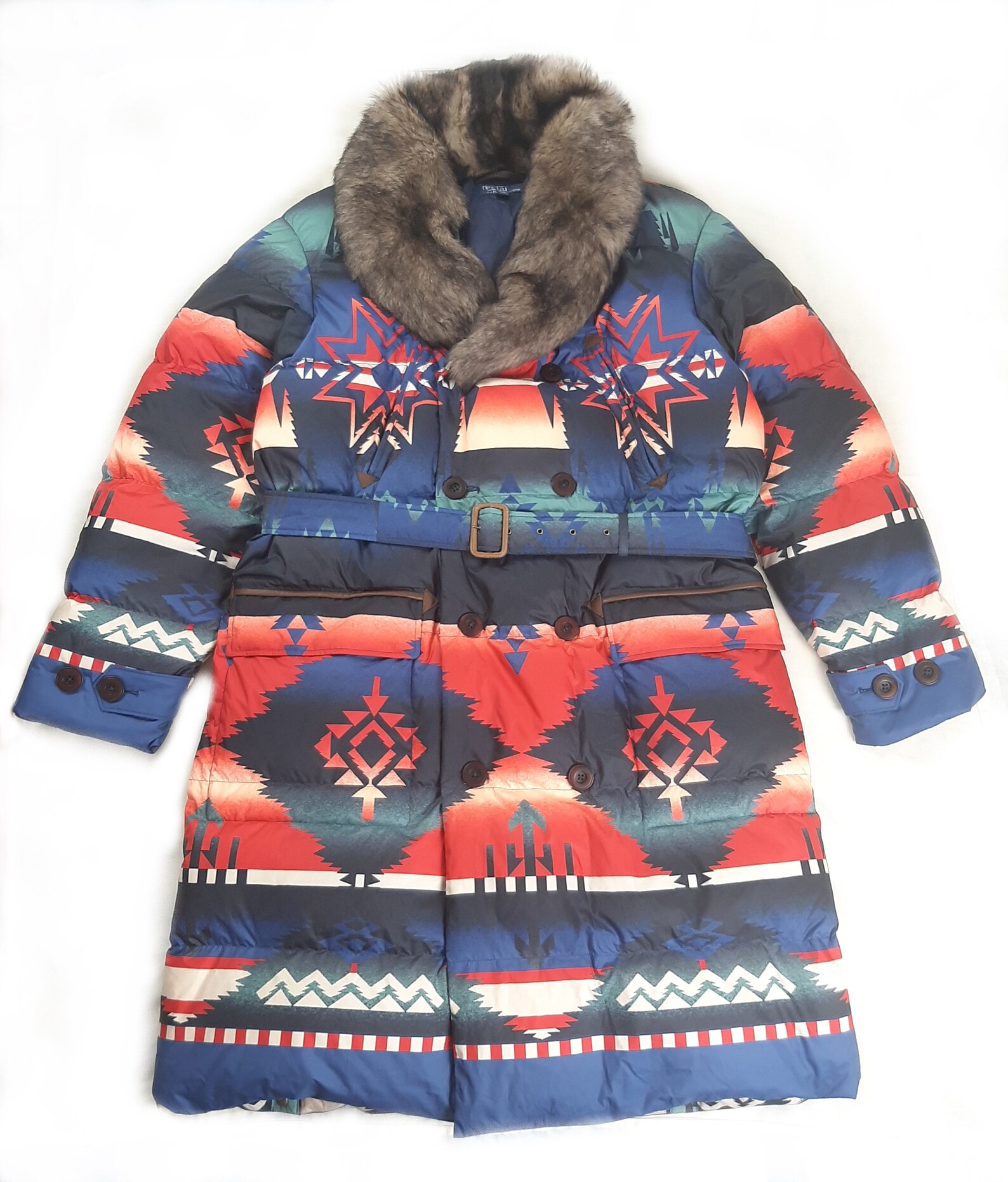 Polo Ralph Lauren Aztec Down Coat Men's Size XL Lamb Shearling Fur ...