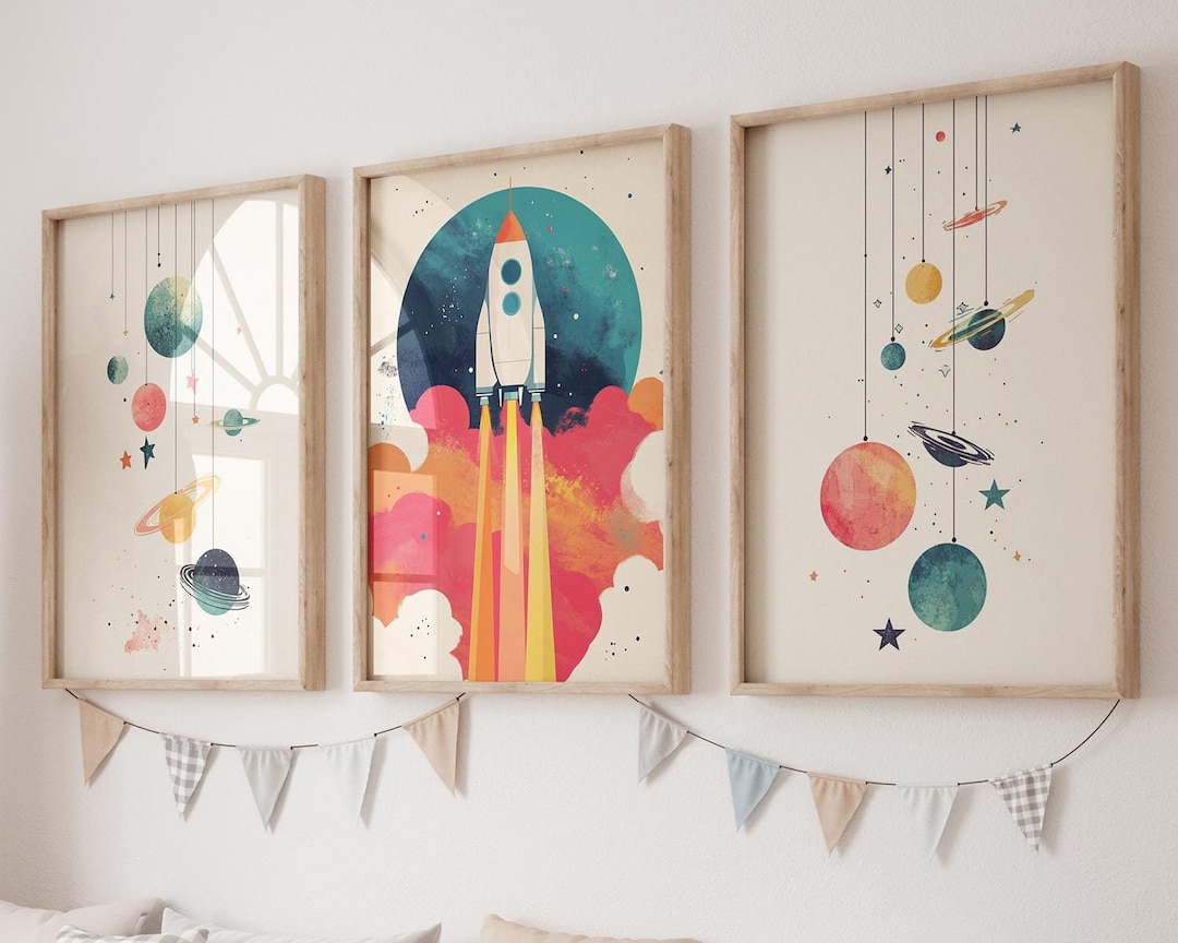 3-piece Space Nursery Art Bundle | Rocket Ship & Galaxy Mobile Digital ...