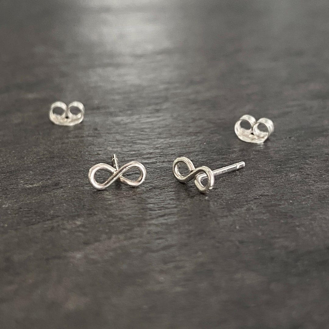 Infinity Stud Earrings. Tiny Sterling Silver Small Stud Posts. Small Figure 8 Infinite Loop Cute ...