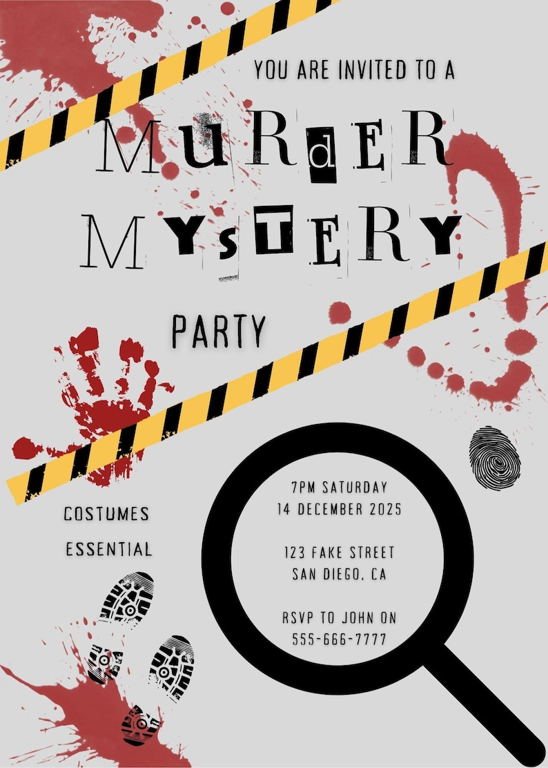Murder Mystery Dinner Party Invitation Template, Editable Adult ...