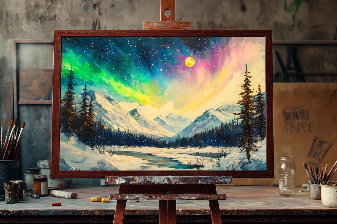 Original Oil Painting Northern Lights, Oil Painting on Canvas Wall Art ...