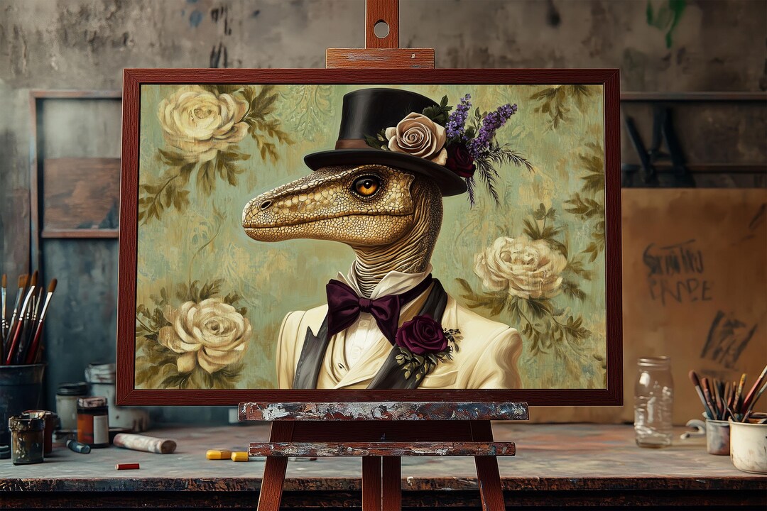 Original Oil Painting Mr Velociraptor Dino, Oil Painting on Canvas Wall ...