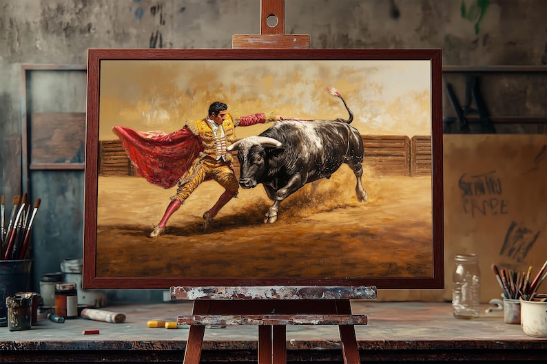 Fine Art Oil Painting Spanish Bullfighting | Dramatic Matador Vs Bull ...