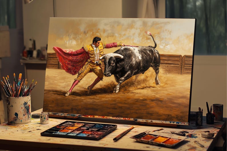 Fine Art Oil Painting Spanish Bullfighting | Dramatic Matador Vs Bull ...