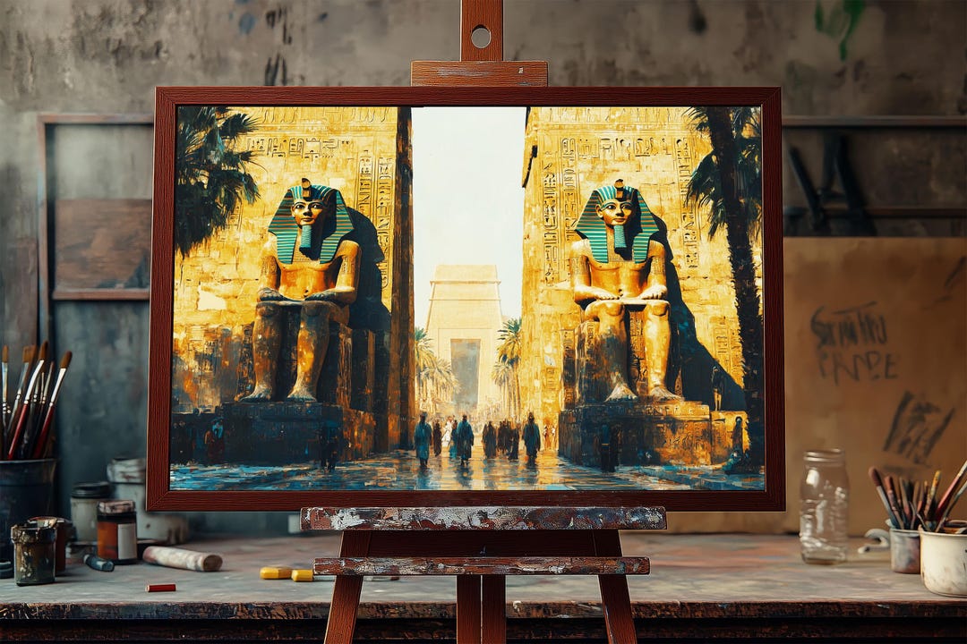 Ancient Egyptian Gateway Oil Painting | Majestic Temple Entrance Scene | Hieroglyphic Archway ...