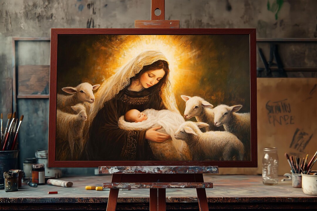 Jesus Nativity Golden Light Oil Painting | Hand-painted Holy Family ...